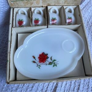 Vintage | Kitchen | Vintage Federal Glass Rose Snack Plate Set With Box ...